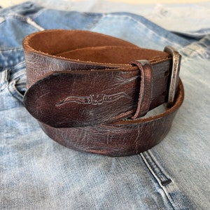 Genuine Vintage Wash Leather Belt Man Woman Waist Handmade Classic Dark ...