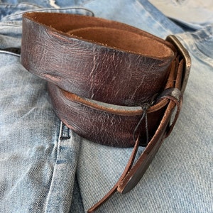 Genuine Vintage Wash Leather Belt Man Woman Waist Handmade Classic Dark ...