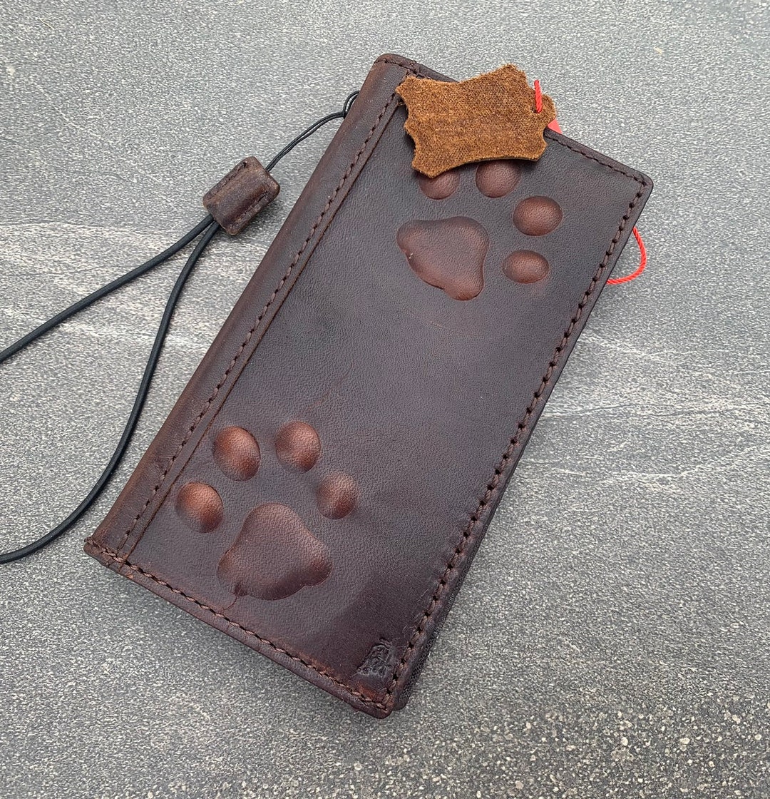 Handmade Leather Phone Case With Dog Paw Print, Wallet Pocketschristmas ...