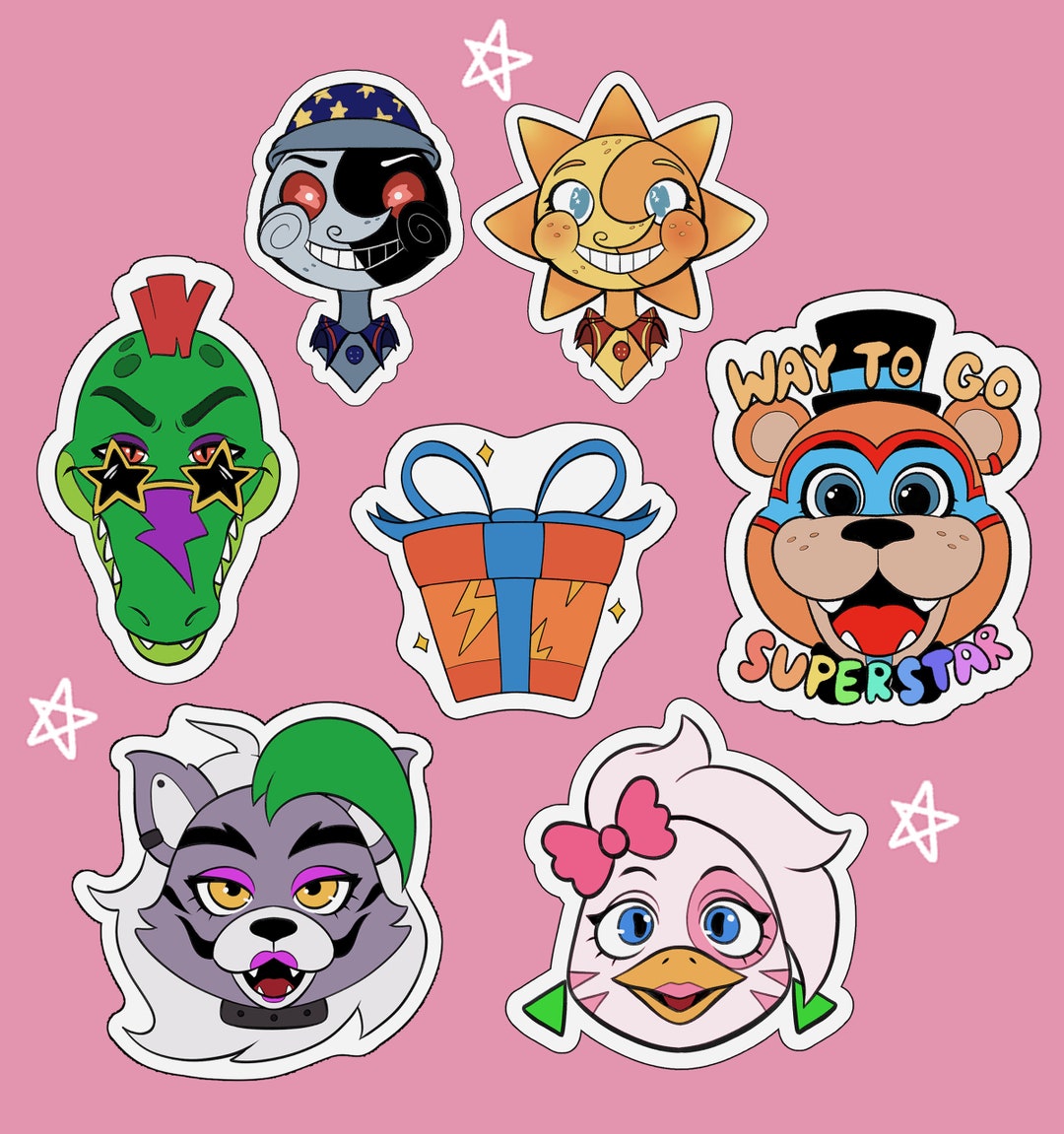 Set of 7 Five Nights at Freddys: Security Breach Sticker Pack Glossy ...