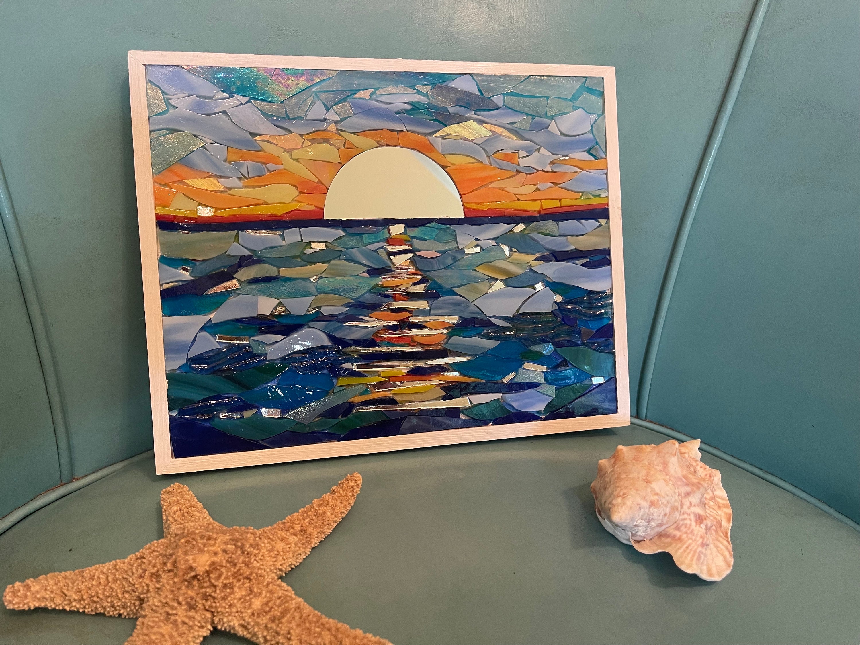Ocean Sunset Mosaic Beach Mosaic Wall Art Stained Glass Mosaic Wall ...