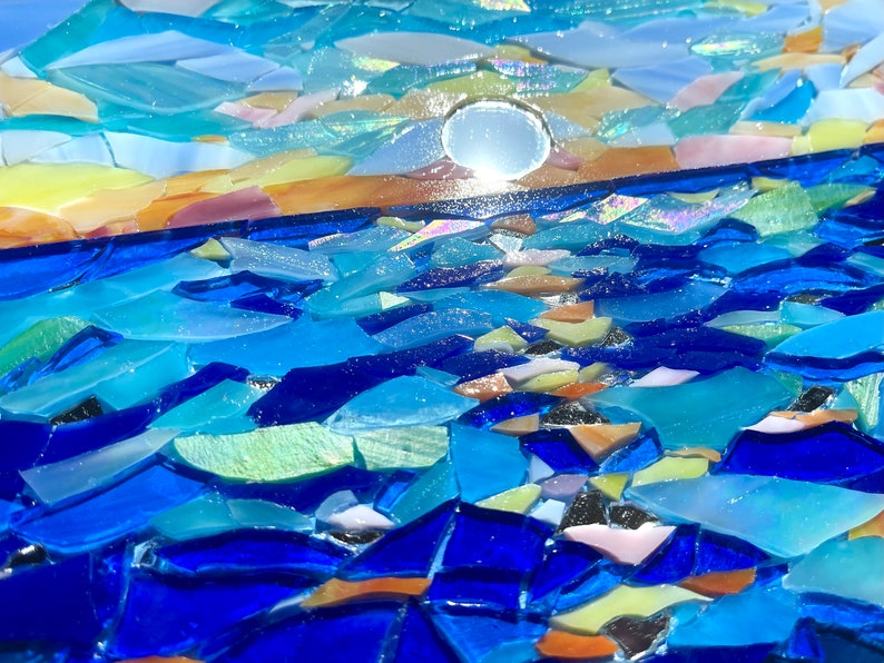 Ocean Sunset Mosaic Beach Mosaic Wall Art Stained Glass Mosaic Wall Hanging Beach House Decor ...