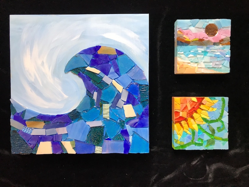 Wave Mosaic Wall Art Beach House Wall Art Ocean Mosaic - Etsy