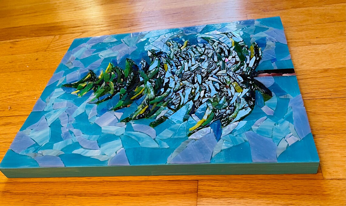 Pine Tree Mosaic Wall Art Original, One of a Kind Blue and Green ...