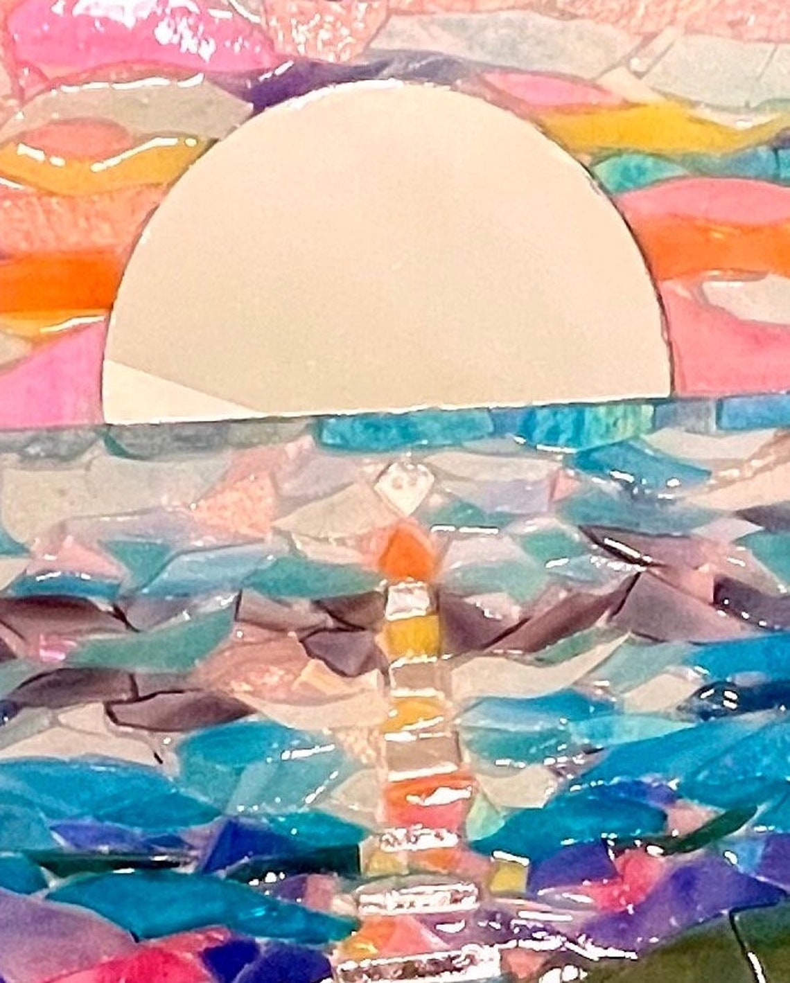 Ocean Sunset Mosaic Stained Glass Mosaic Wall Hanging Beach House Decor ...
