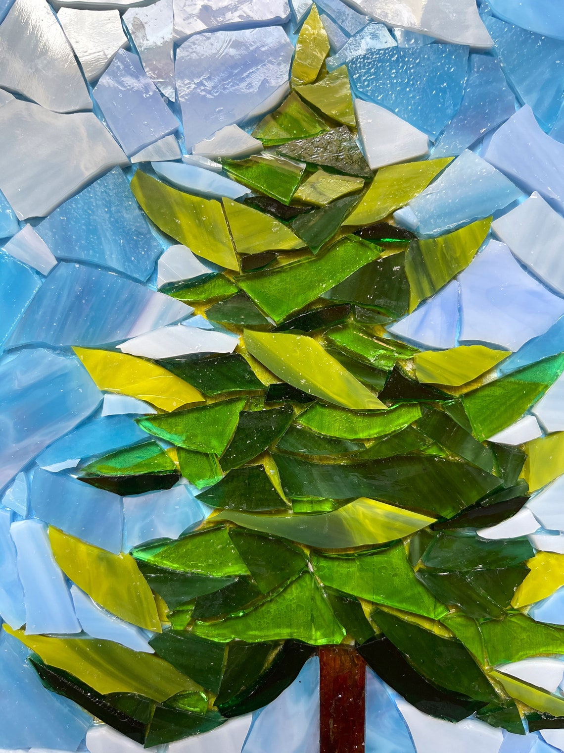 Pine tree mosaic wall art Original one of a kind blue and | Etsy