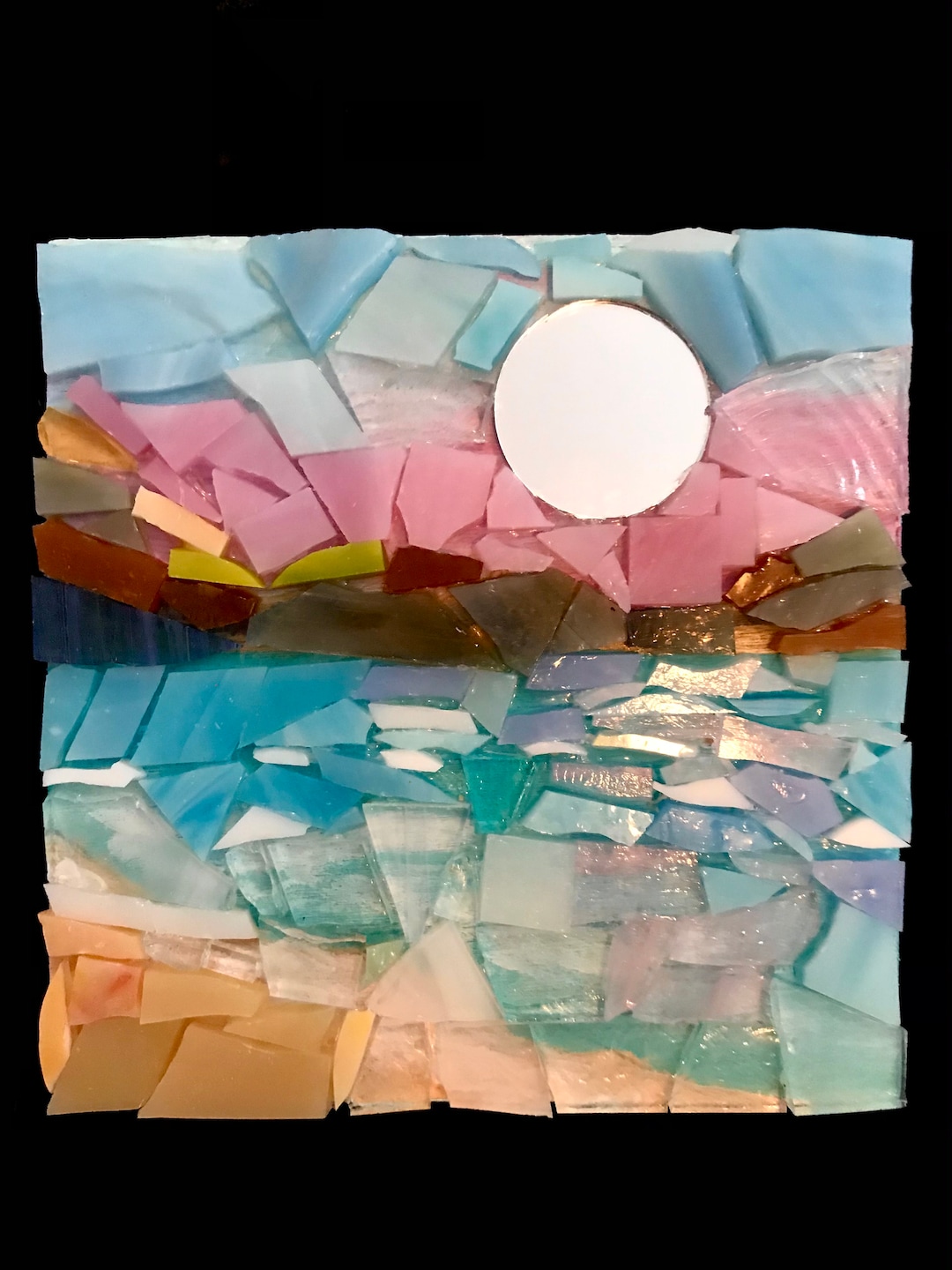 Sunset Mosaic- Original, One of a Kind Glass Tile Wall Art, -pink, Blue ...