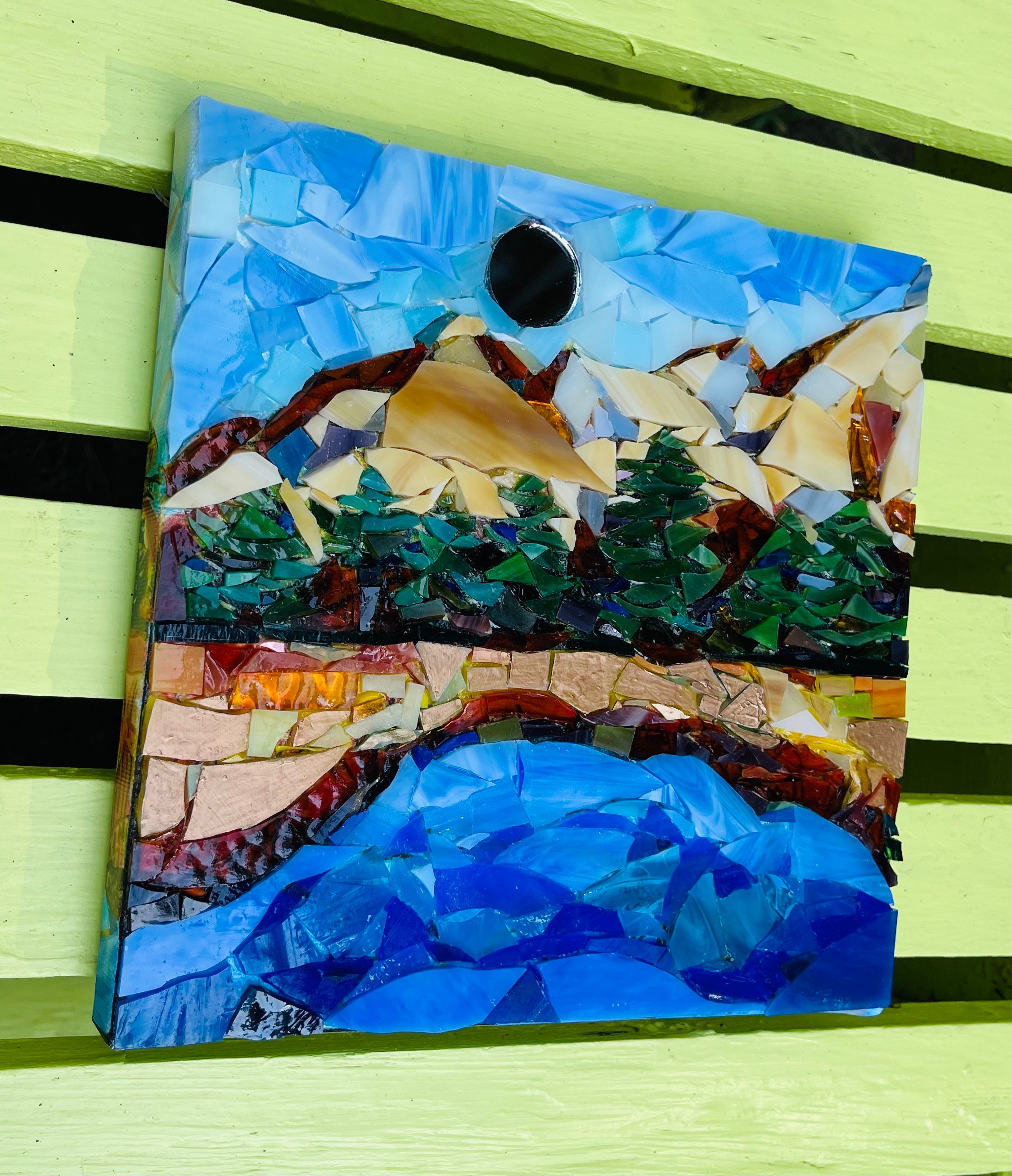 Mountain Mosaic Wall Art Mountain Mosaic Stained Glass Mosaic Art Lake ...