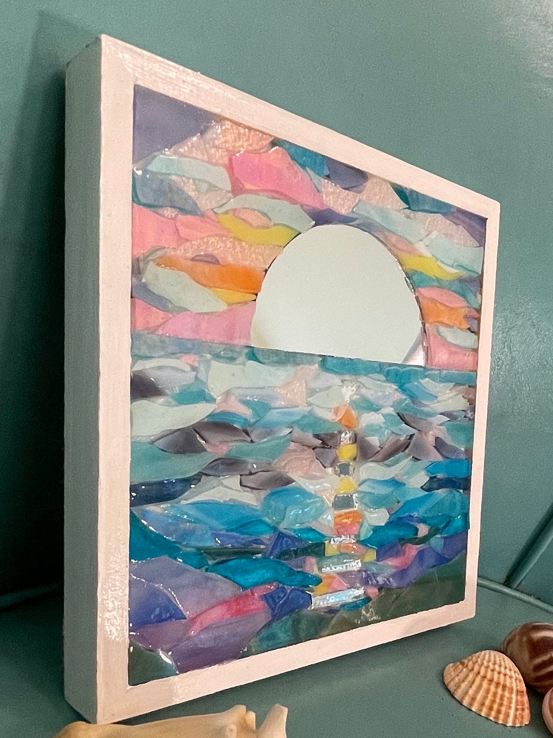 Ocean Sunset Mosaic Stained Glass Mosaic Wall Hanging Beach House Decor ...