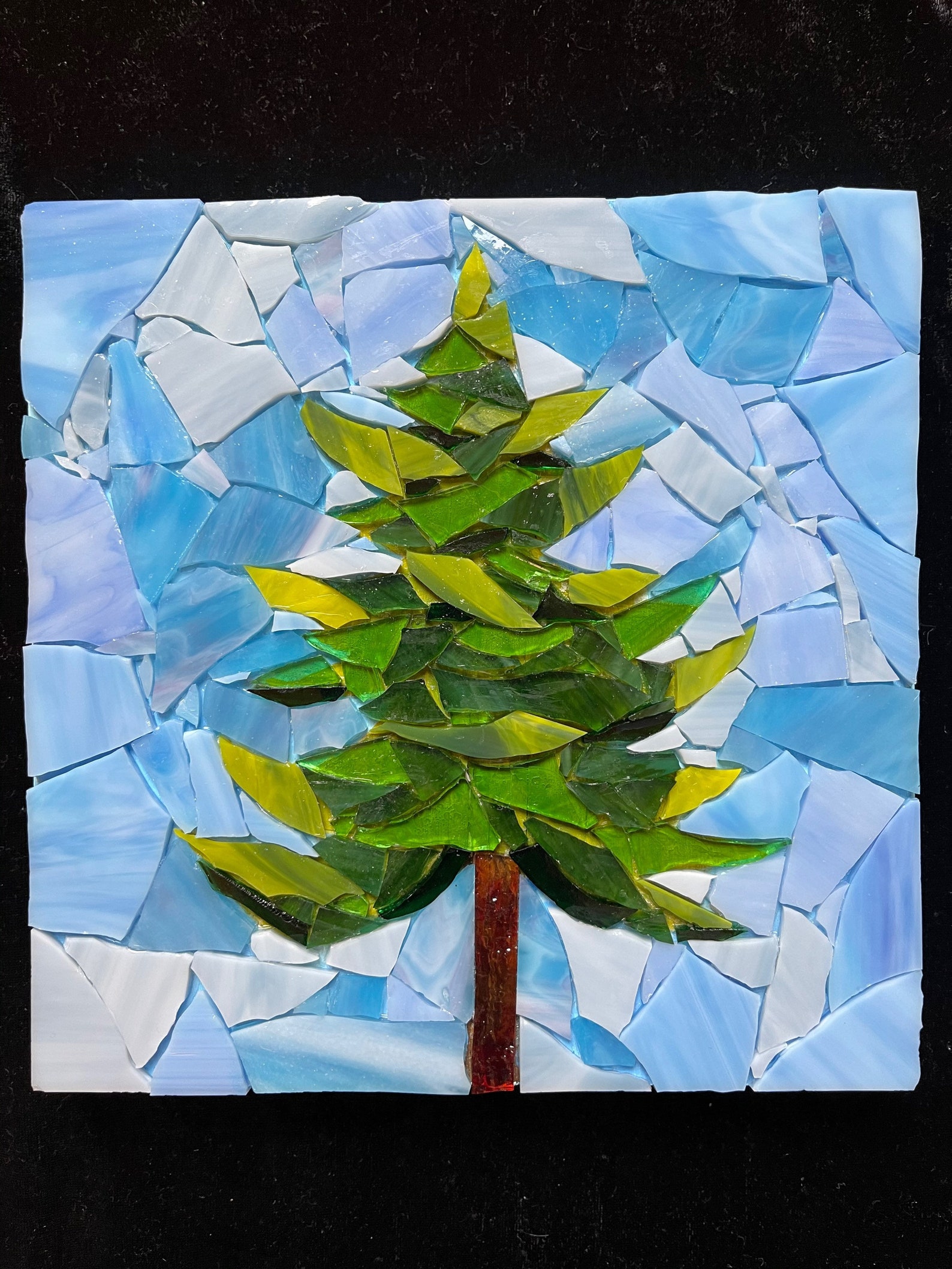 Pine Tree Mosaic Wall Art Original One of a Kind Blue and | Etsy