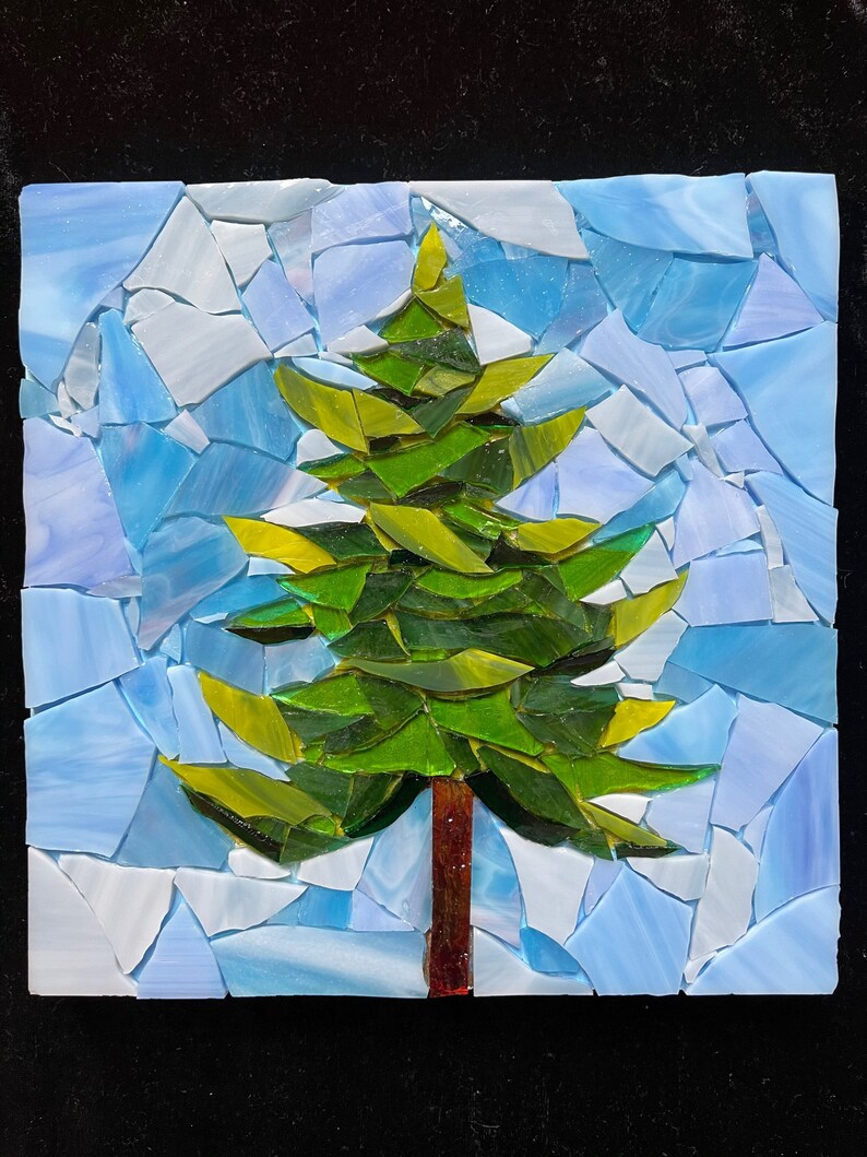 Pine Tree Mosaic Wall Art Original One of a Kind Blue and | Etsy