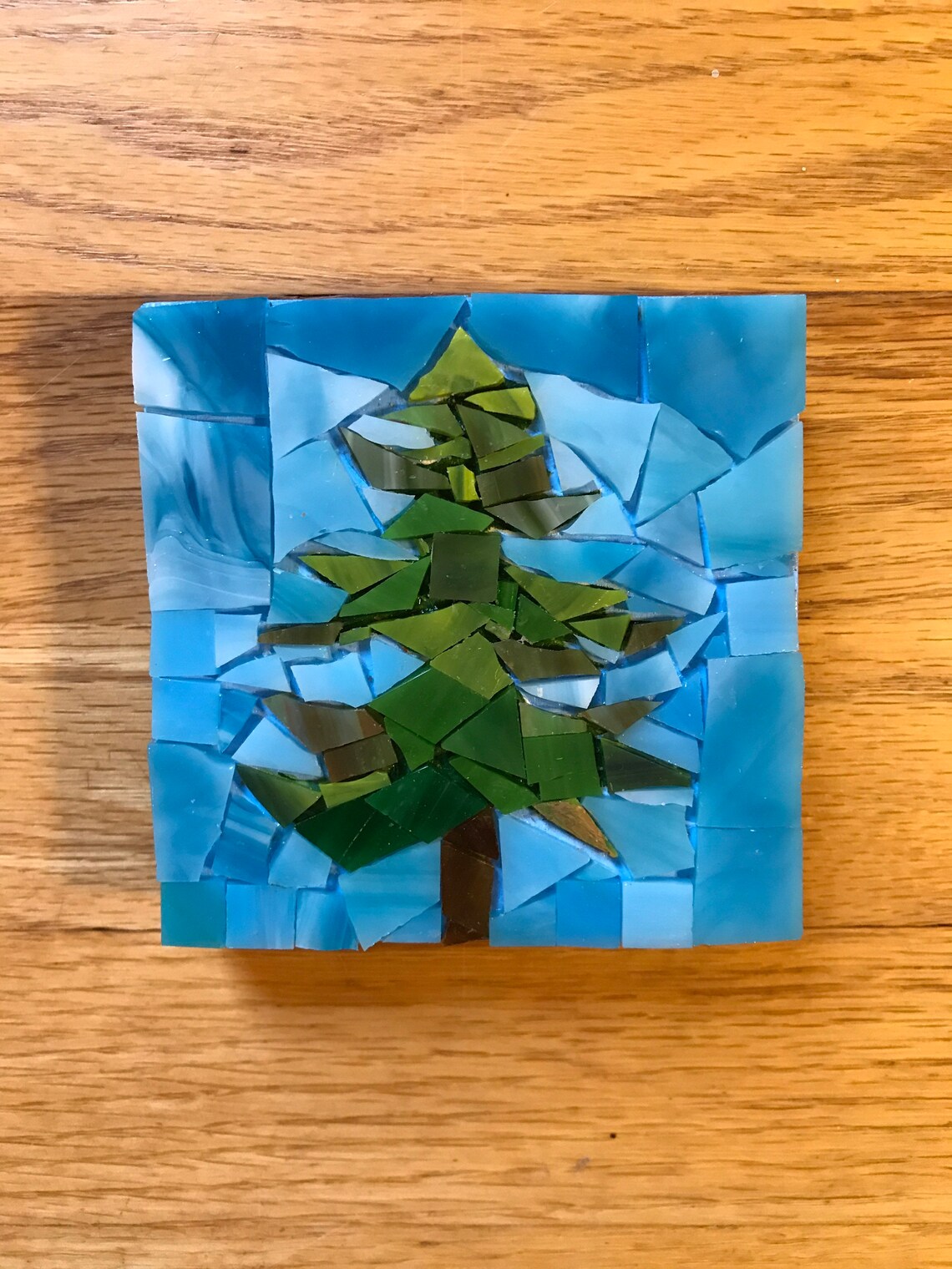 Pine Tree Mosaic Wall Art Original One of a Kind Blue and | Etsy