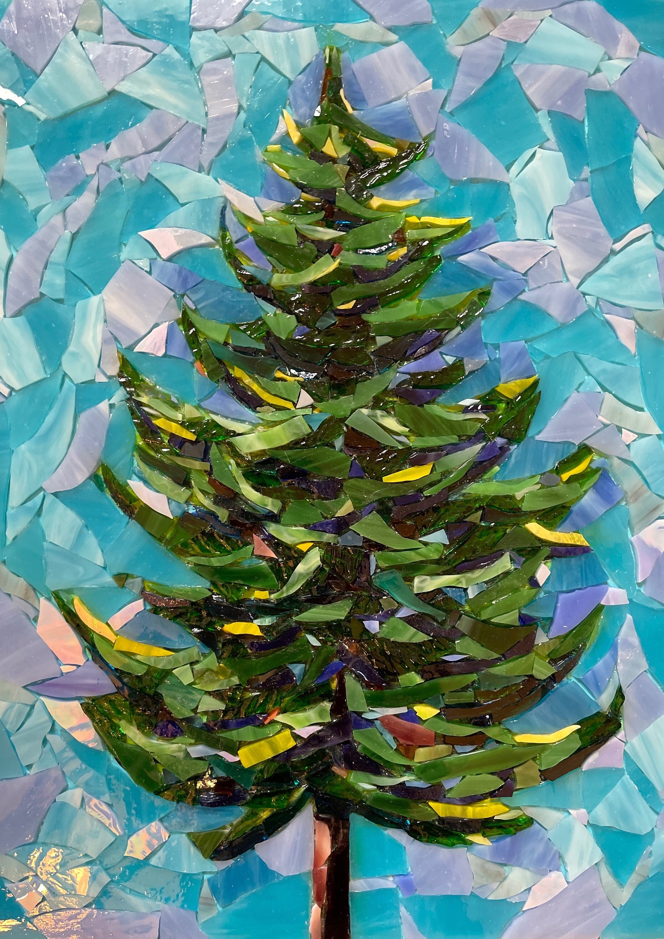 Pine Tree Mosaic Wall Art Original, One of a Kind Blue and Green ...