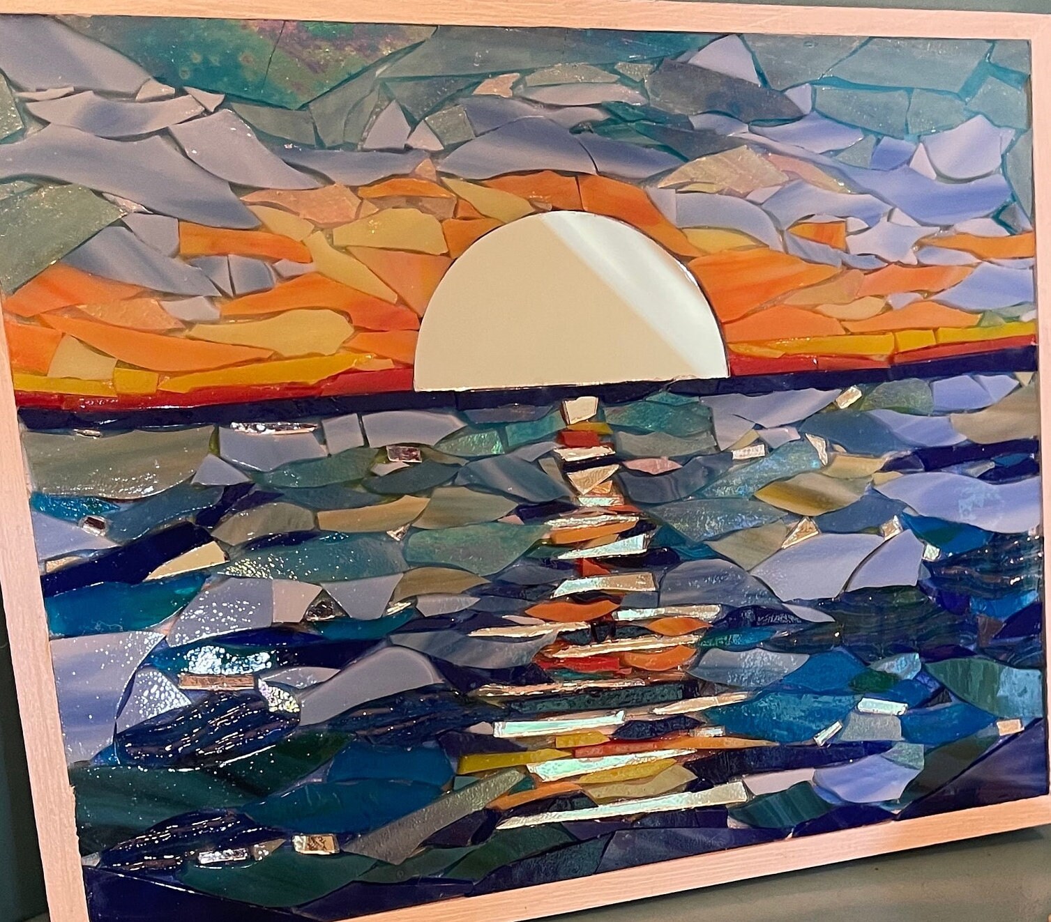 Ocean Sunset Mosaic Beach Mosaic Wall Art Stained Glass Mosaic Wall ...