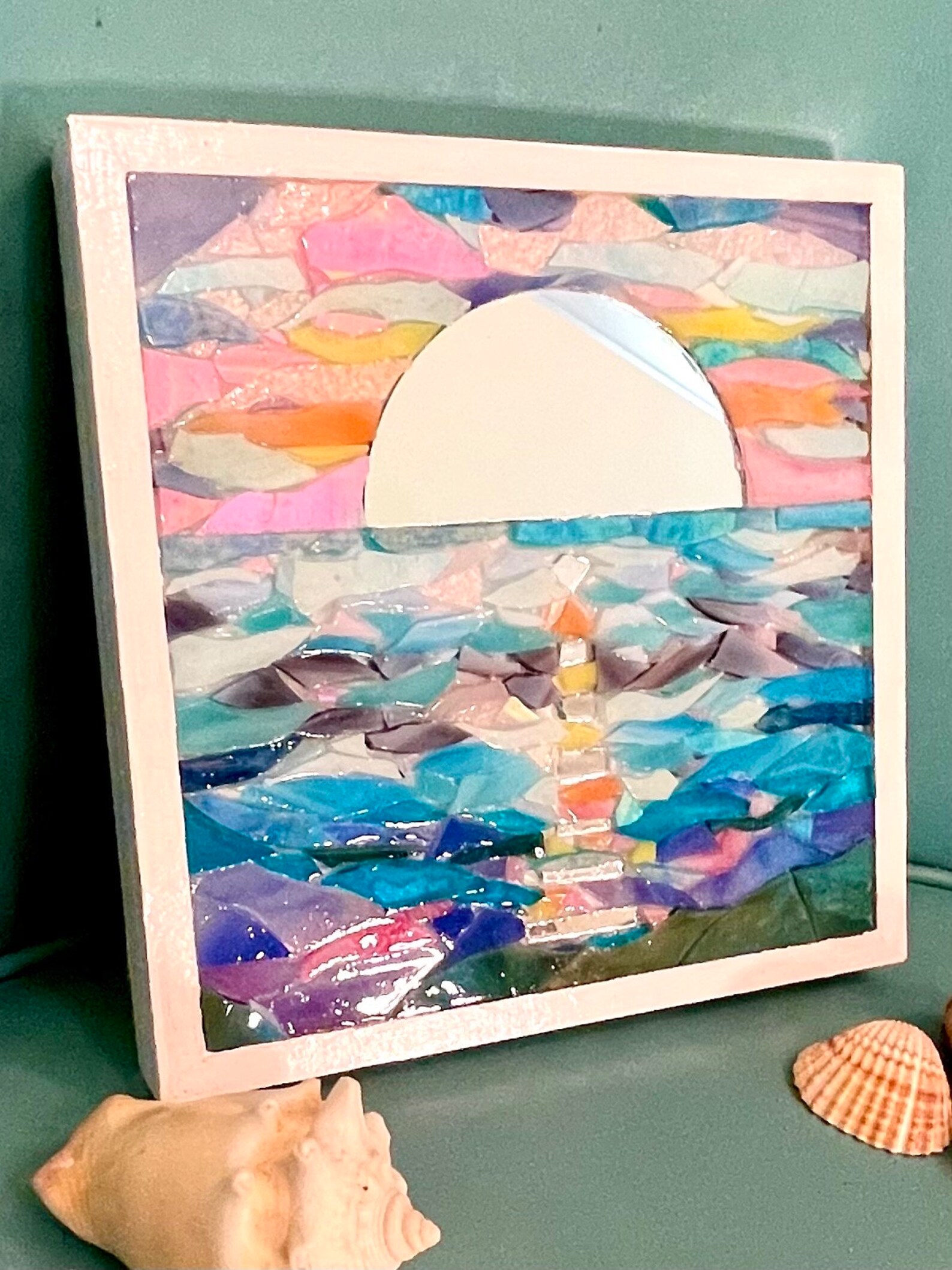 Ocean Sunset Mosaic Stained Glass Mosaic Wall Hanging Beach House Decor ...