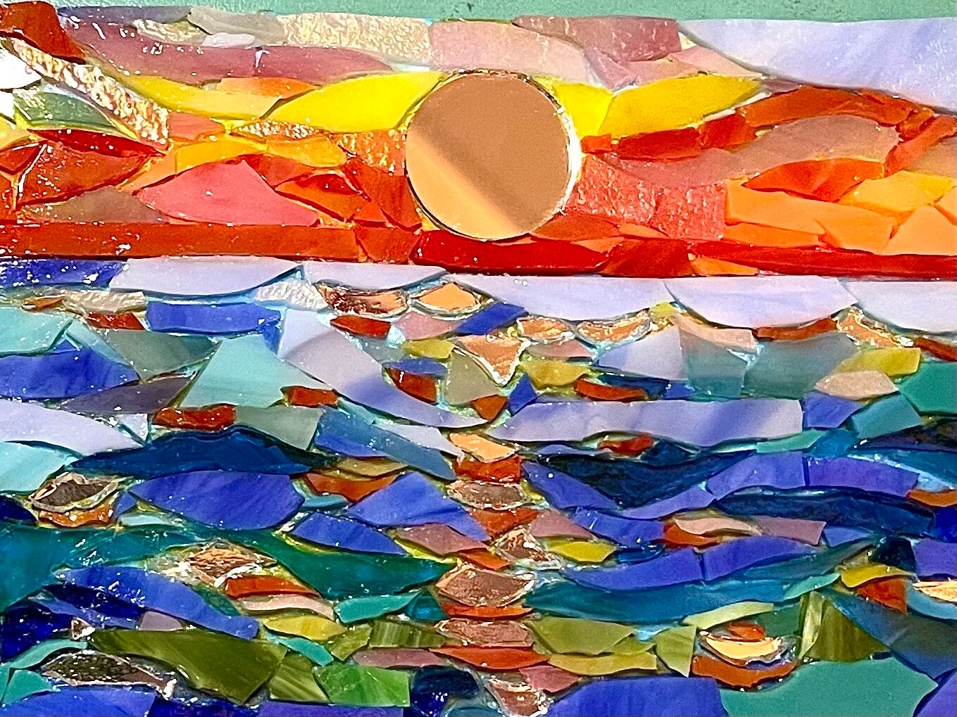 Ocean Sunset Mosaic Beach Mosaic Wall Art Stained Glass Mosaic Wall ...