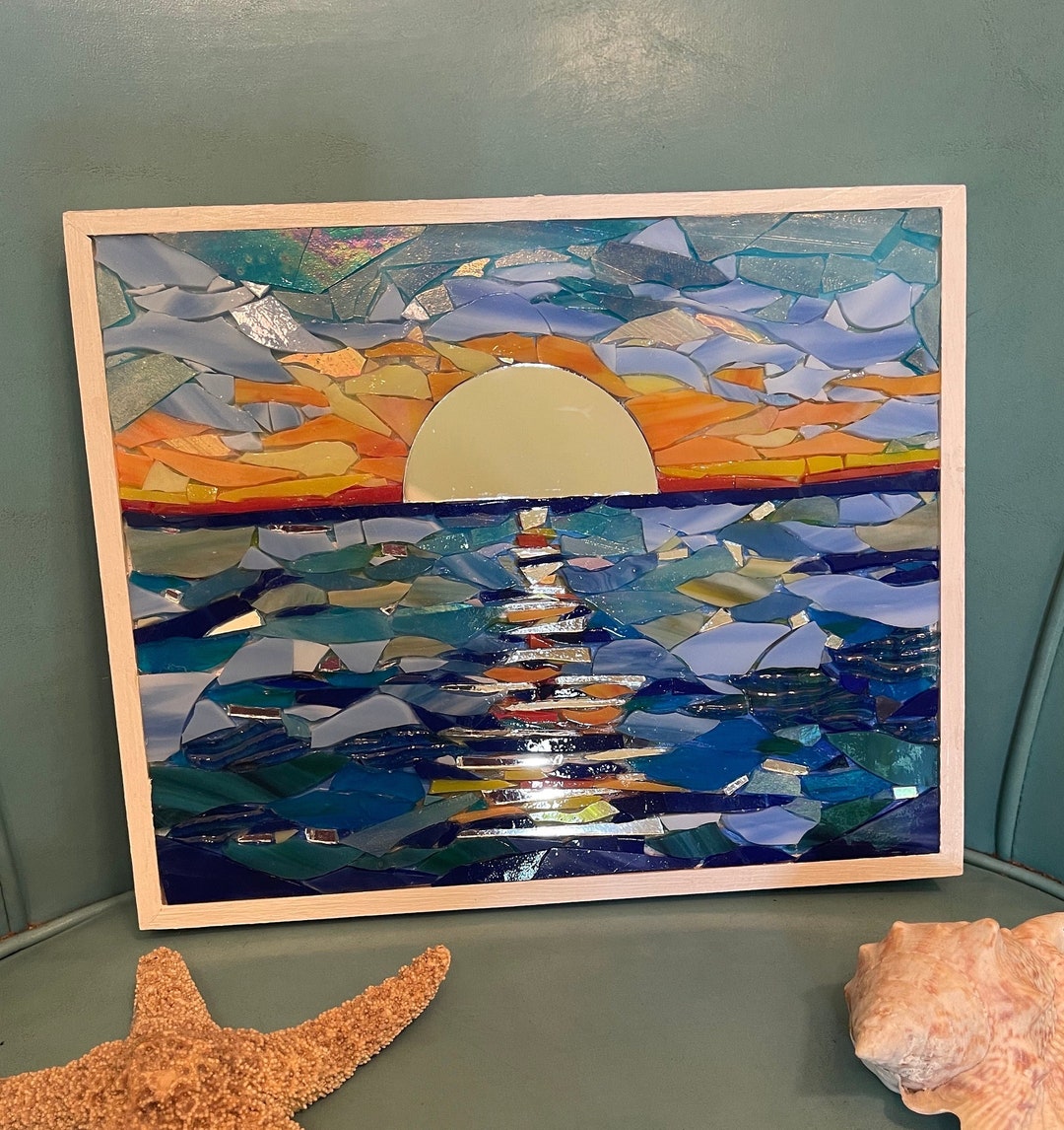 Ocean Sunset Mosaic; Beach Mosaic Wall Art; Stained Glass Mosaic Wall ...