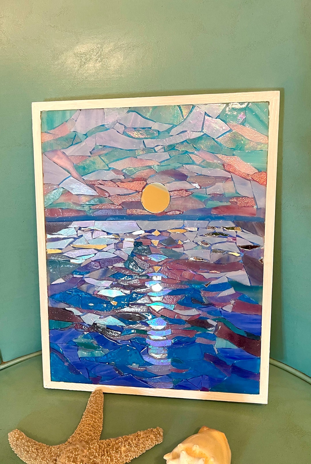 Ocean Sunset Mosaic Beach Mosaic Wall Art Stained Glass Mosaic Wall ...