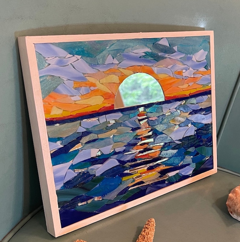 Ocean Sunset Mosaic Beach Mosaic Wall Art Stained Glass Mosaic Wall ...