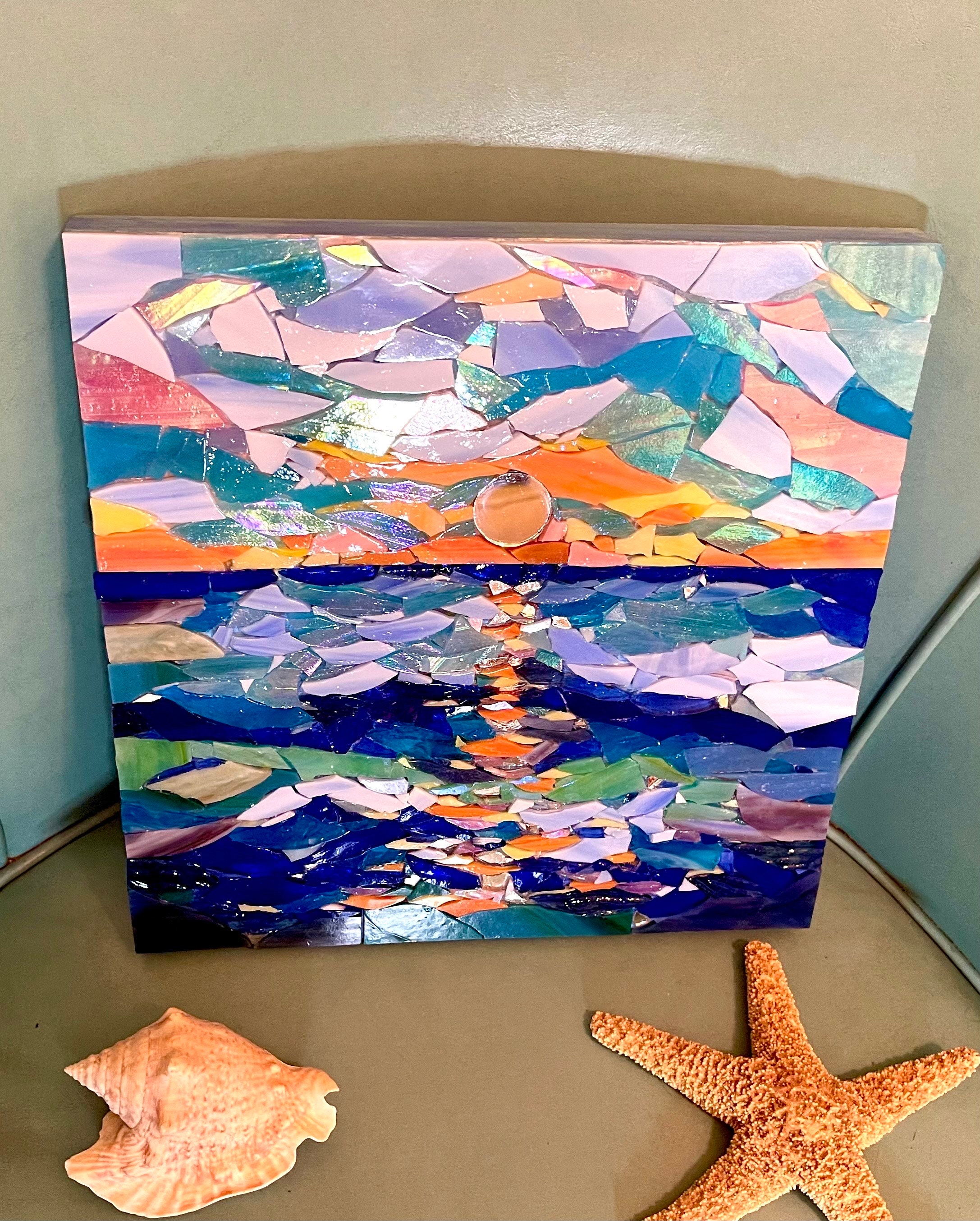 Ocean Sunset Mosaic Beach Mosaic Wall Art Stained Glass Mosaic Wall ...