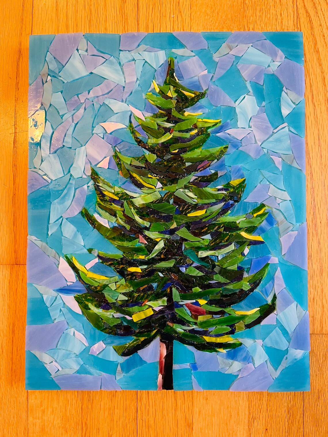 Pine Tree Mosaic Wall Art Original, One of a Kind Blue and Green ...