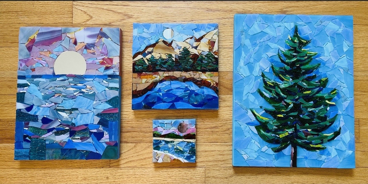 Pine Tree Mosaic Wall Art Original, One of a Kind Blue and Green ...