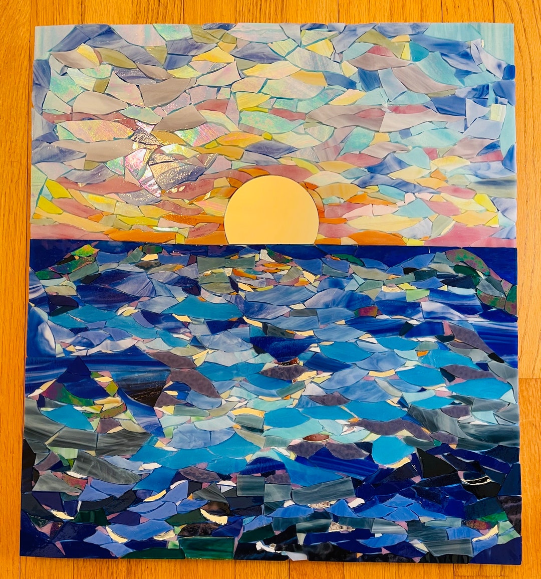 Ocean Sunset Mosaic Beach Mosaic Wall Art Stained Glass Mosaic Wall Hanging Beach House Decor