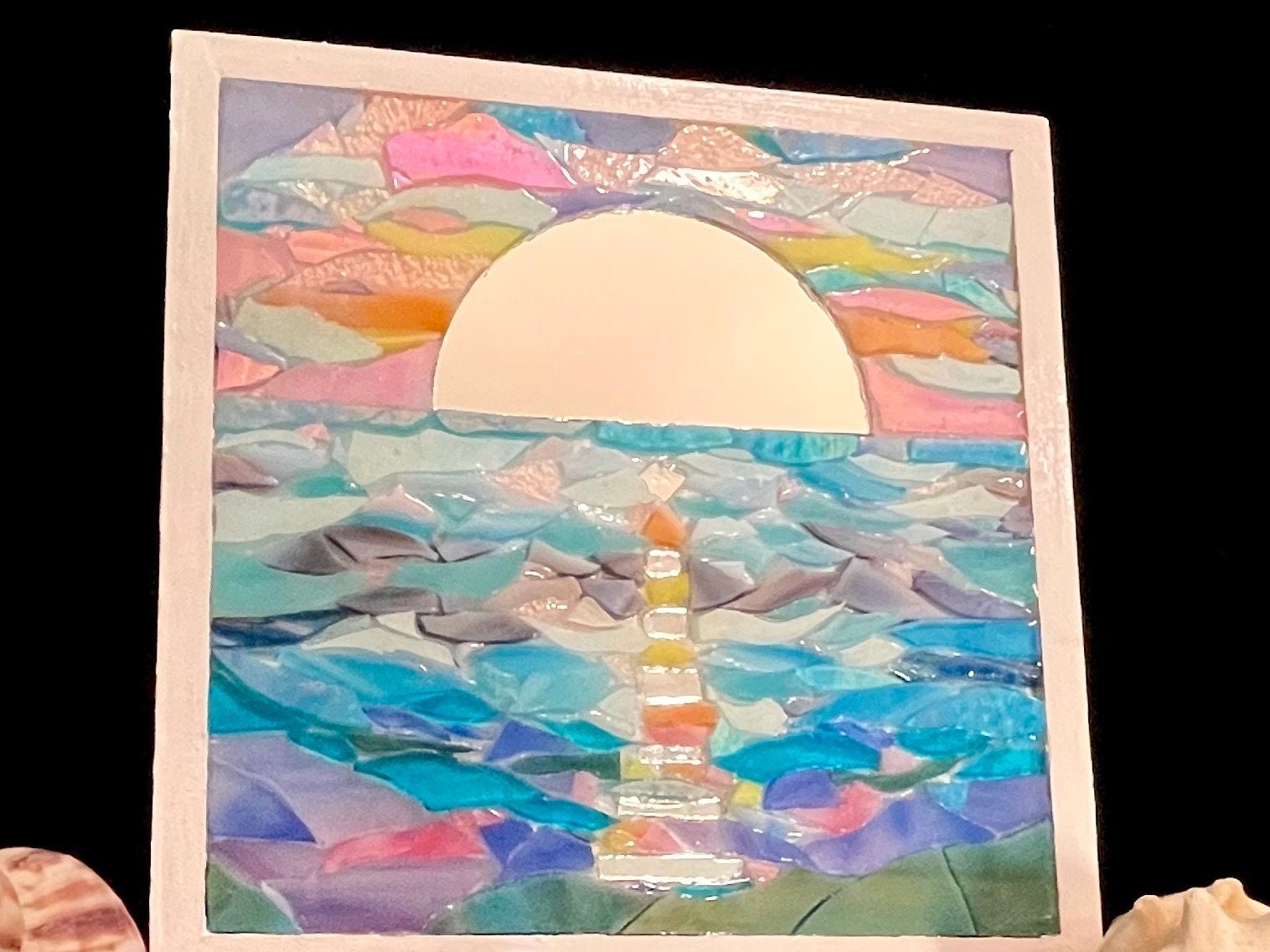 Ocean Sunset Mosaic Stained Glass Mosaic Wall Hanging Beach House Decor ...