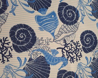 Seashell Fabric Blue Scallops by Melissahyattfabrics Blue White Ocean ...