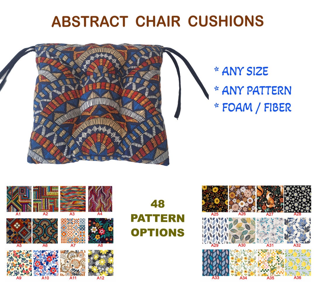Chair Cushions With Ties TUFTED Abstract Chair Cushions Custom Size Zippered Easy to Wash Puffy ...
