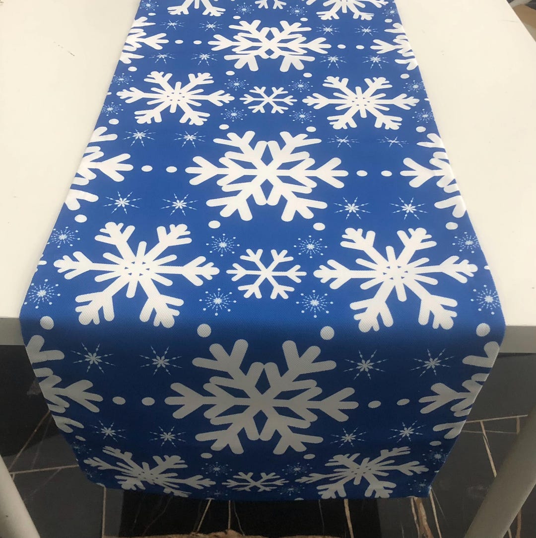 Blue Snowflake Table Runner Navy Blue and White Table Runner Winter ...