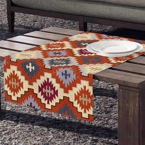 Southwestern Table Runner|brick Color Table Runner|aztec Kitchen Decor ...