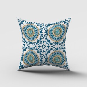 Tile Pattern Pillow Cover|spain Tile Cushion| Blue Morocco Tile Pillow ...