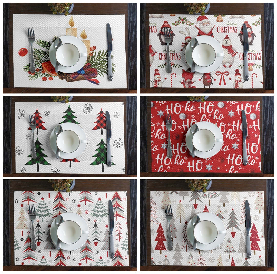 Christmas Fabric Placemat Set of 2 or 4 Christmas Tree Placemats Double ...