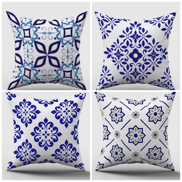 Spanish Tile Outdoor Pillow Blue - Etsy