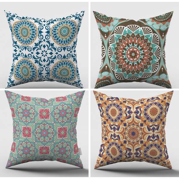 Spanish Tile Outdoor Pillow Blue - Etsy