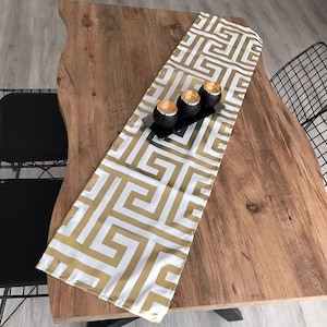 Gold Table Runner|greek Key Table Runner|white and Gold Table Runner ...