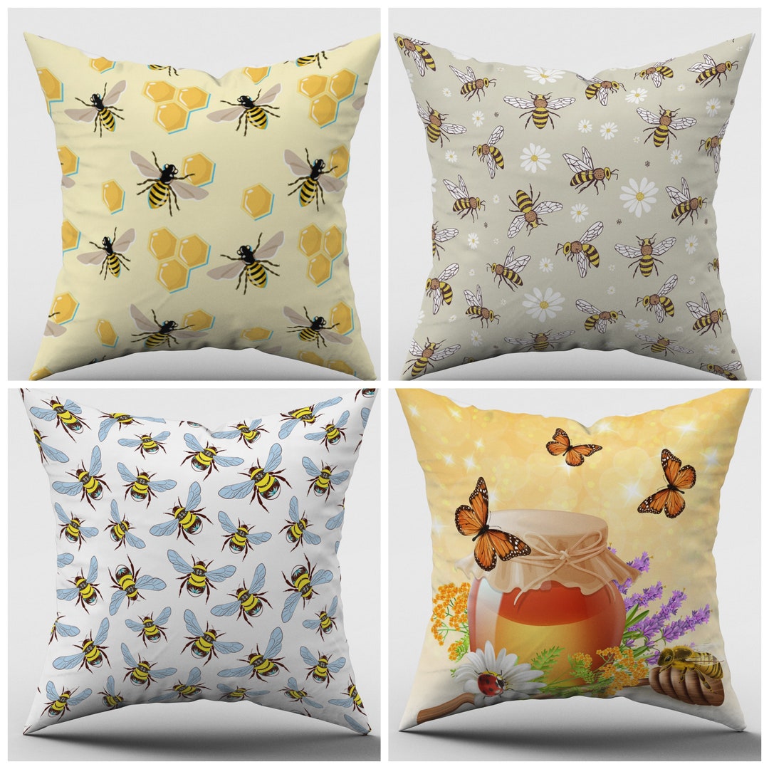 Bee Pillow Coverhoneybee Butterflies Pillow Casefloral Bee Cushion ...