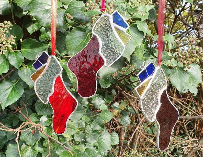 Stained Glass Christmas Boot Suncatcher/decoration - Etsy UK