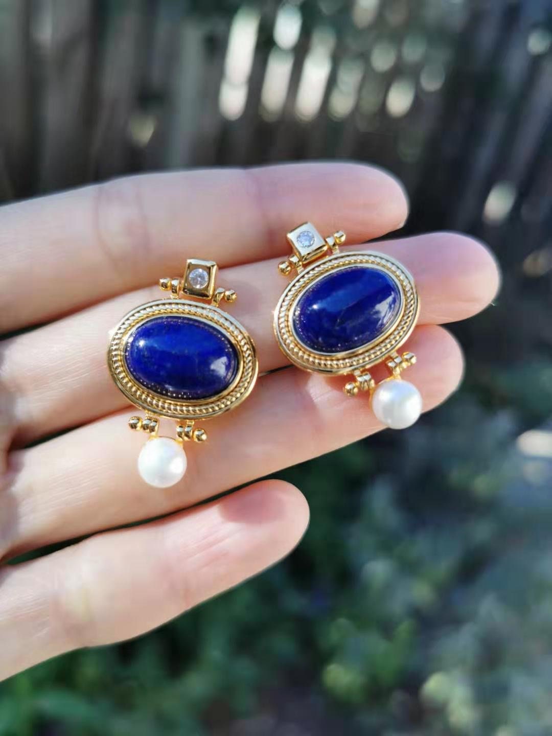 Athena: Real Lapis Pearl Gold Earrings - Etsy