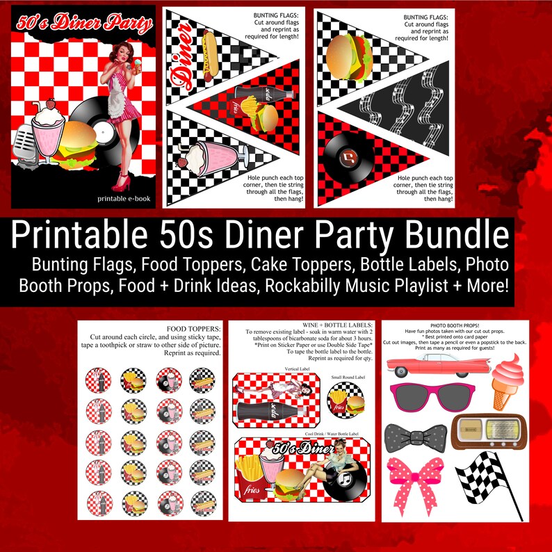 50s Diner Printable Party / 50's Diner / 50's Diner Cake Toppers ...