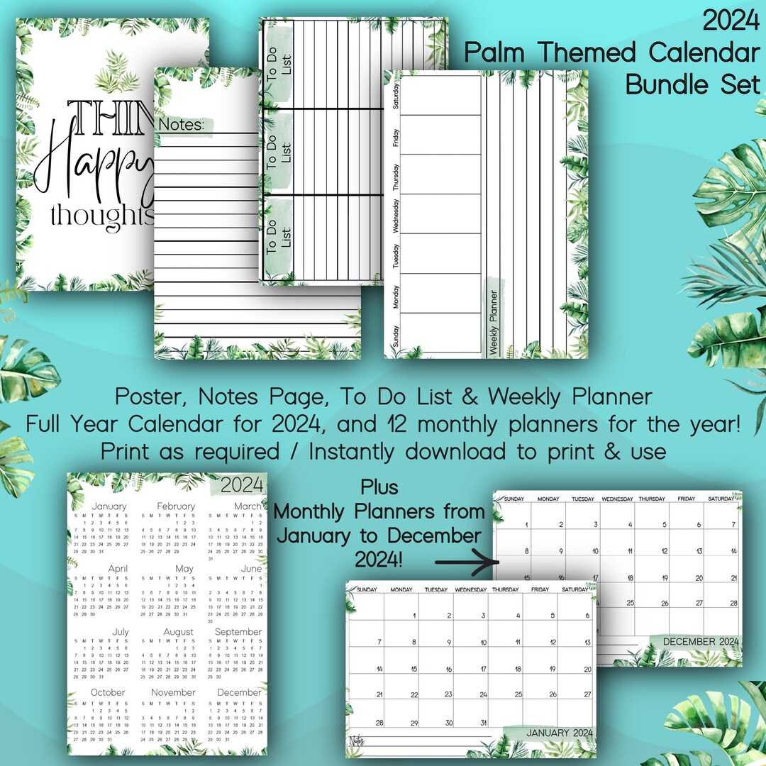 2024 PALM THEMA Druckbare Kalender und Planer / Druckbare 2024 - Etsy ...