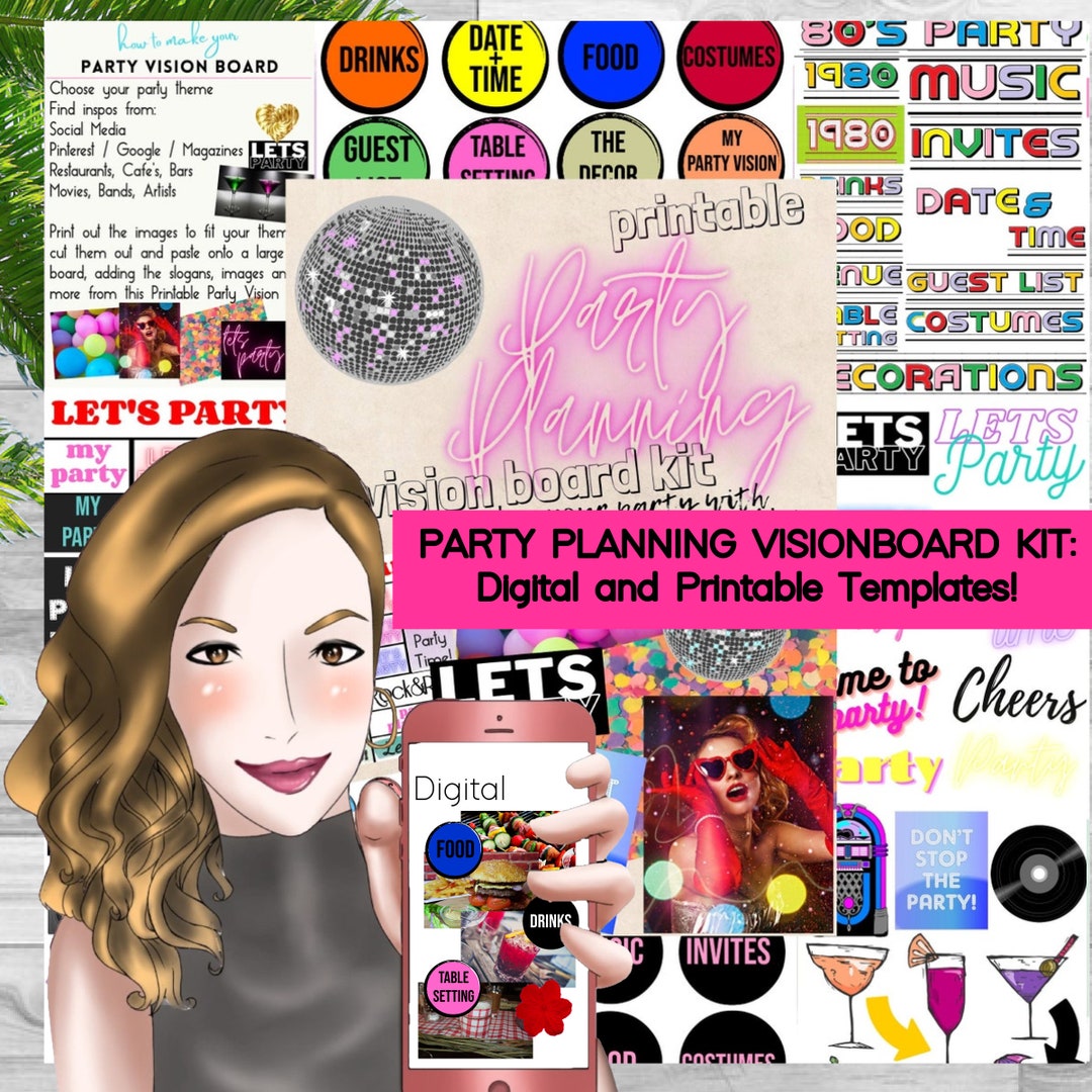 Party Planning Printable Vision Board Kit / Party Planner Mood Board ...