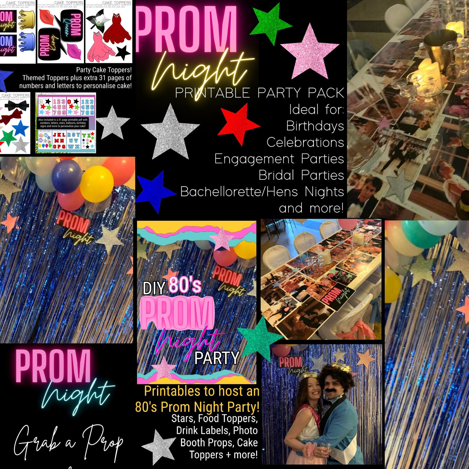 80's PROM PARTY PRINTABLES / Prom Theme Party Printables / Prom Photo ...