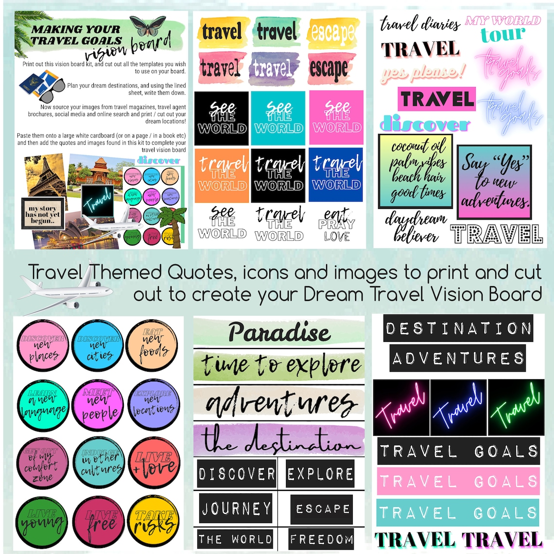 Travel Goals Vision Board Kit Printable Vision Board Quotes - Etsy ...