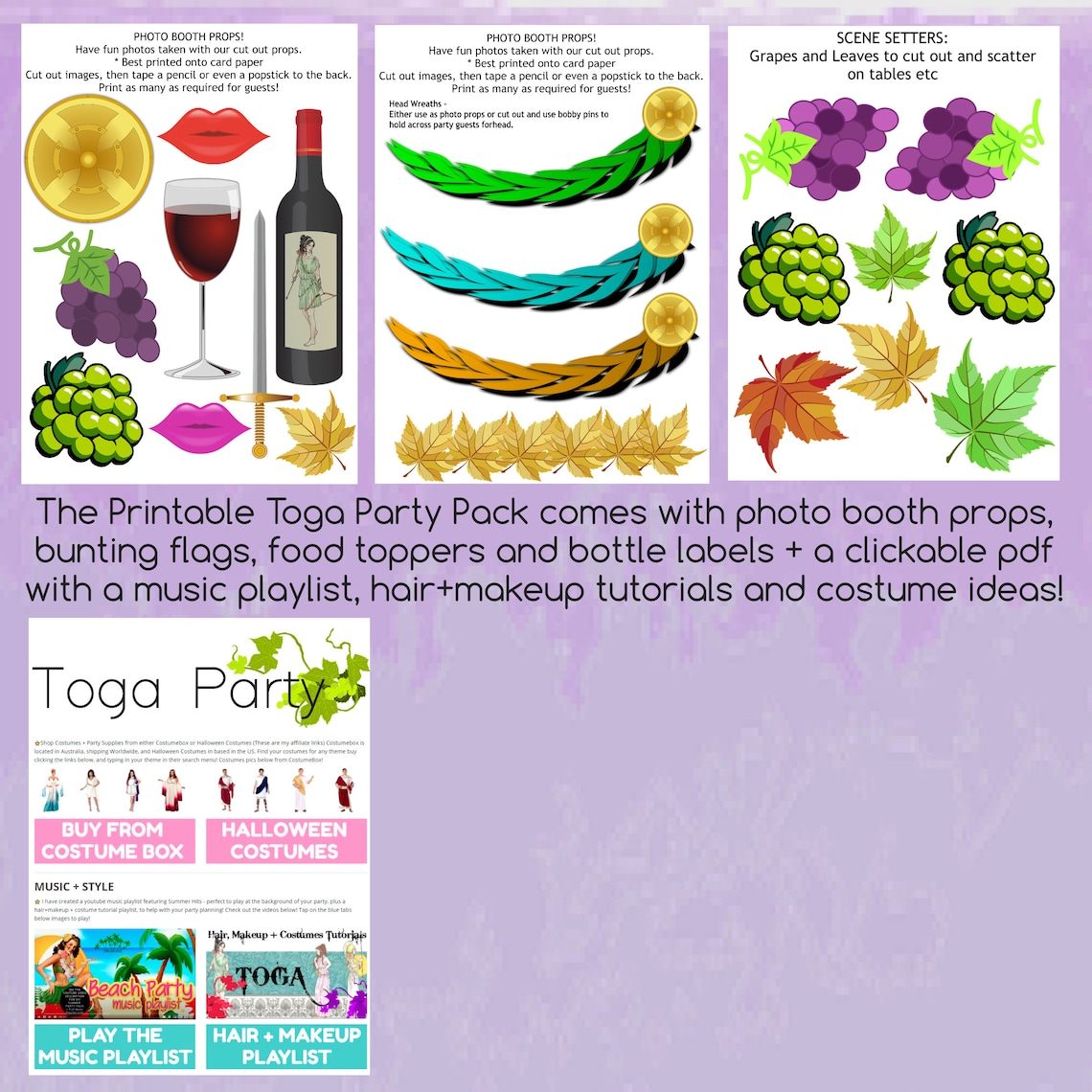Toga Party Printable Party Pack / Toga Photo Booth Props / Toga Cake ...