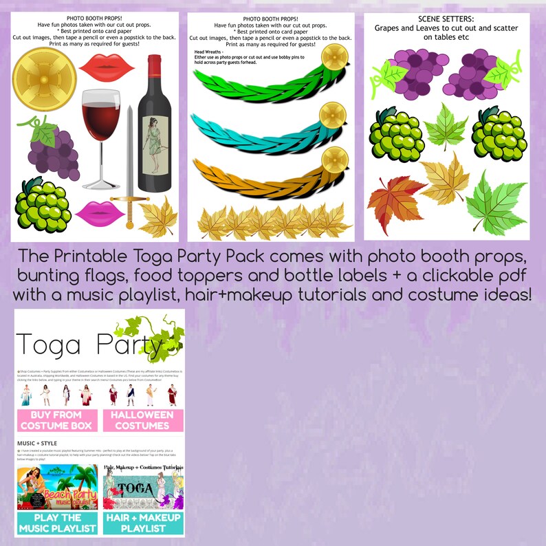 Toga Party Printable Party Pack / Toga Photo Booth Props / Toga Cake ...