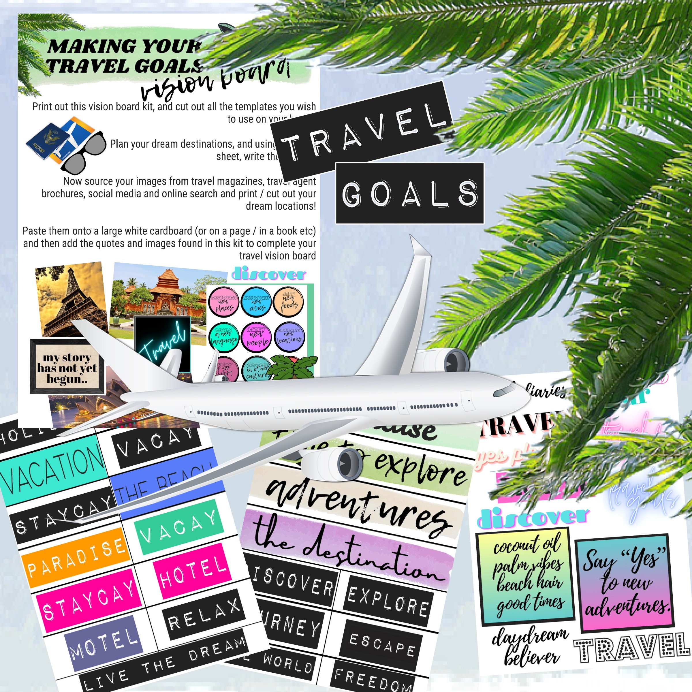 Travel Goals Vision Board Kit Printable Vision Board Quotes - Etsy ...