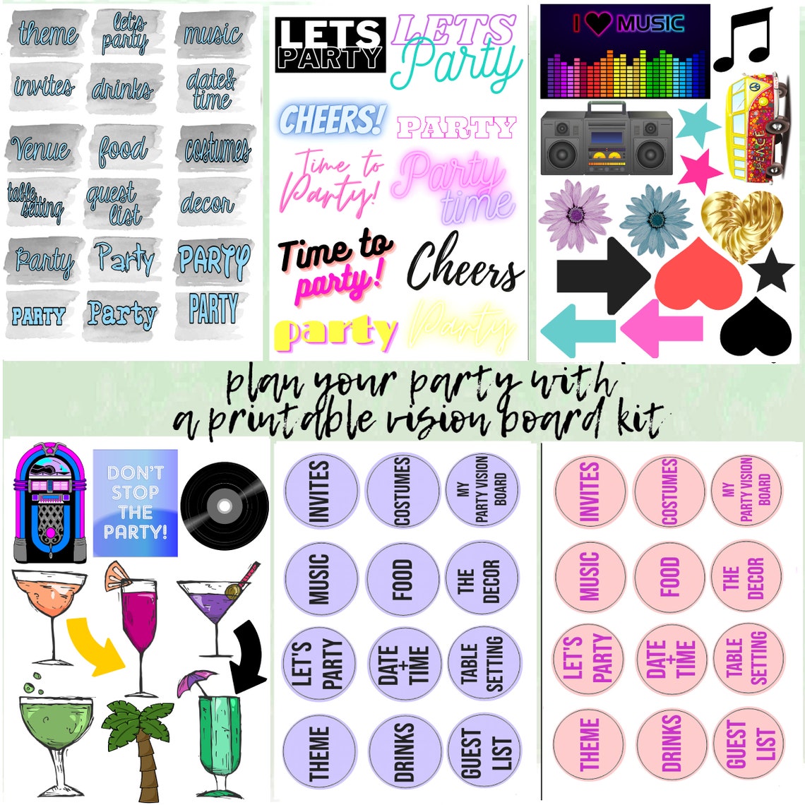 Party Planning Printable Vision Board Kit / Party Planner Mood - Etsy ...