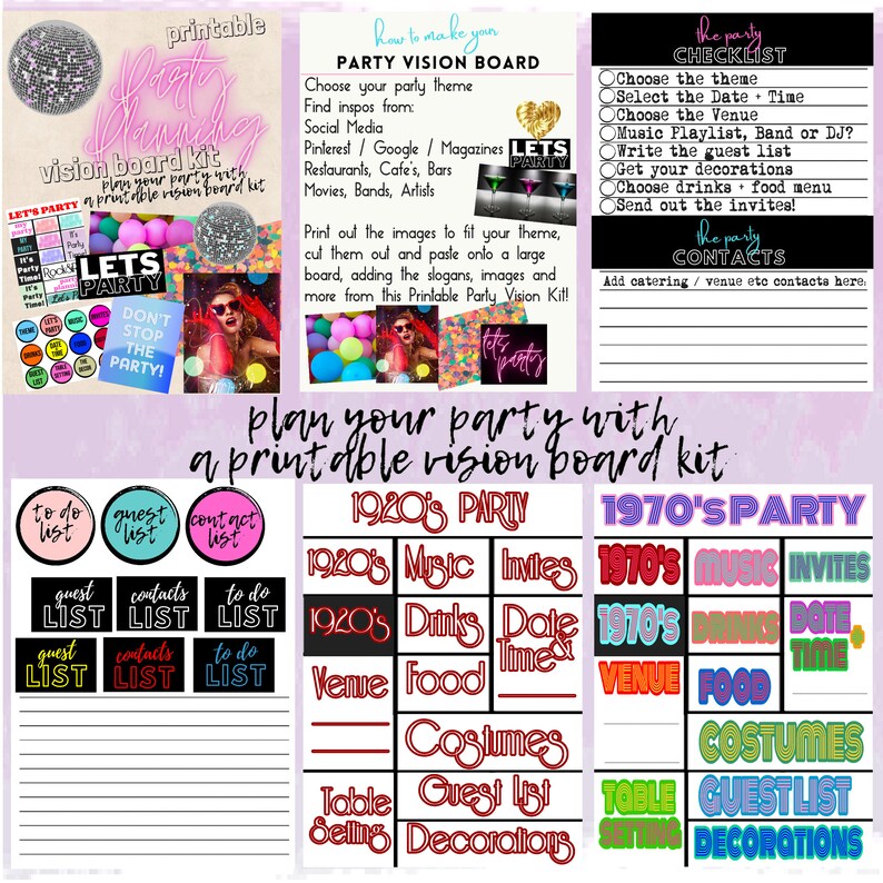 Party Planning Printable Vision Board Kit / Party Planner Mood - Etsy ...